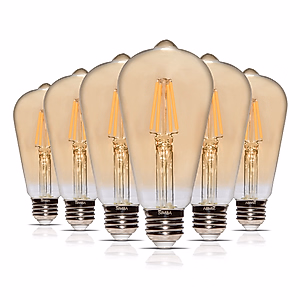 Simba Lighting LED Edison Vintage Filament ST21 (ST64) Light Bulbs (6 Pack) 6W Dimmable 60W Equivalent Amber Glass Decorative Antique Retro, Standard Medium E26 Base, Ultra Warm 2200K