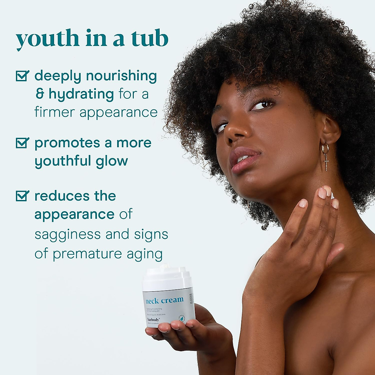 Baebody Firming Neck Cream with AHAs, CoQ10, Glycolic Acid, Green Tea for Sagging Skin, Fine Lines, Wrinkles, 1.7 Fl Oz