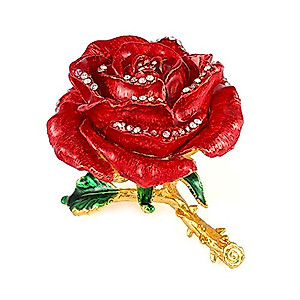 QIFU Vintage Hand Painted Rose Hinged Jewelry Trinket Box with Rich Enamel and Sparkling Rhinestones Unique Gift Home Decor