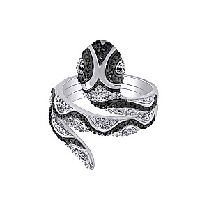 14k White Gold Over Sterling Silver Black Natural Diamond Accent Snake Ring For Women Ring Size-7 (0.01 Carat, Color - Black, Clarity I2-I3)