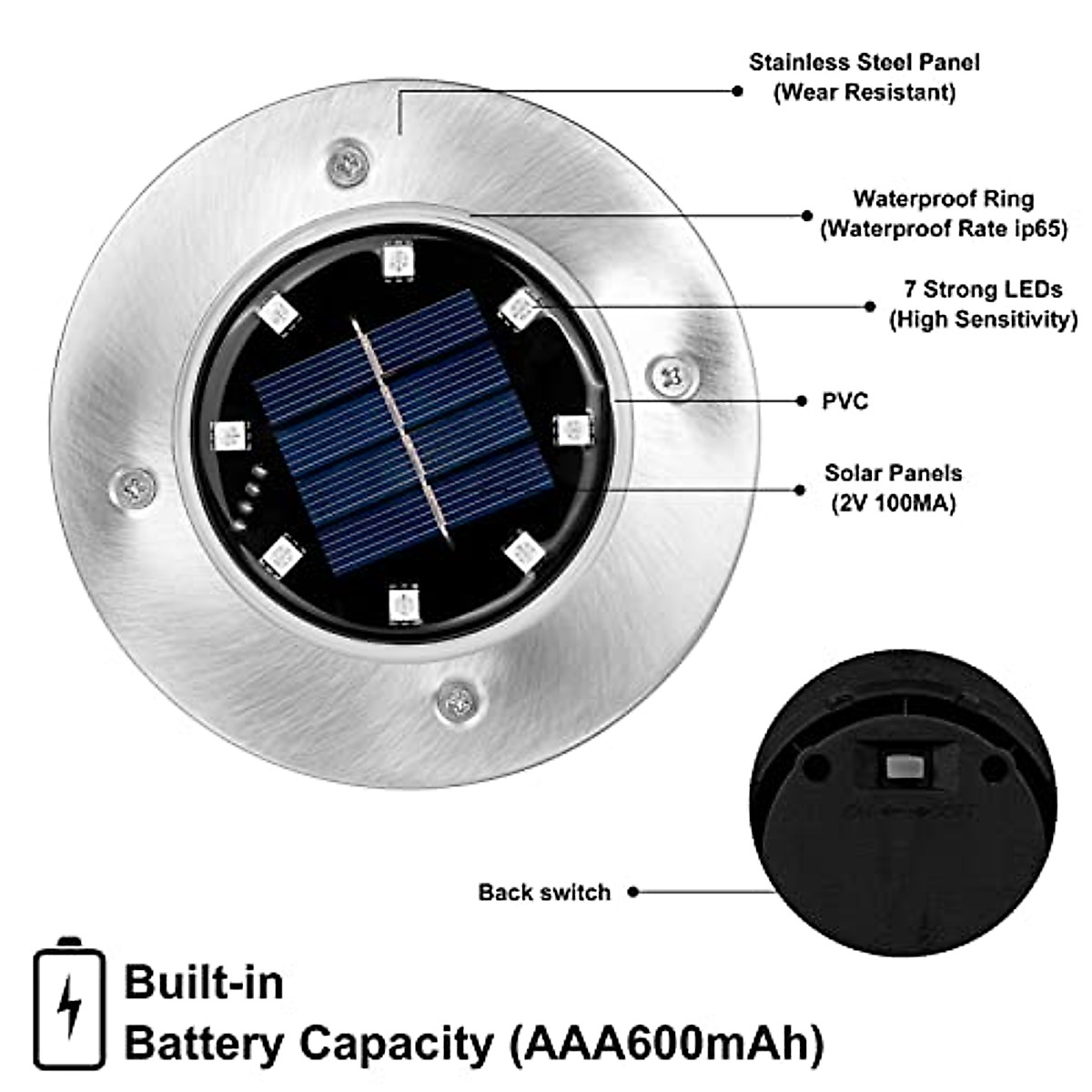 Solar Ground Lights Outdoor 4 Pack, 8 LED Colored Solar Disk Garden Lights Waterproof Inground Landscape Lighting for Yard Deck Lawn Patio Pathway Walkway Driveway with Multiple Changing Colors