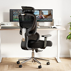 Marsail Ergonomic Office Chair Desk Chair High Back Mesh Office Chair with Adjustable Lumbar Support and Adjustable 2D Headrest, Ergonomic Gaming Chair for Home Office, Bright Black
