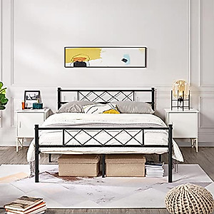 Yaheetech Full Metal Platform Bed Frame Mattress Foundation with Headboard and Footboard No Box Spring Needed Under Bed Storage Steel Slats Black