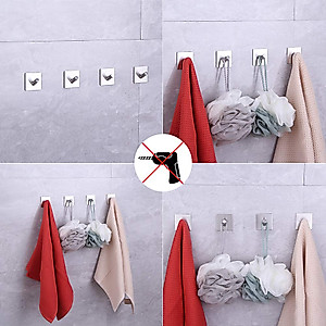 kimzcn Towel Hook/Adhesive Hooks - Wall Hooks for Coat/Robe/Towels Stick on Bathroom/Kitchen 4-Pack, Stainless Steel Brushed Finish