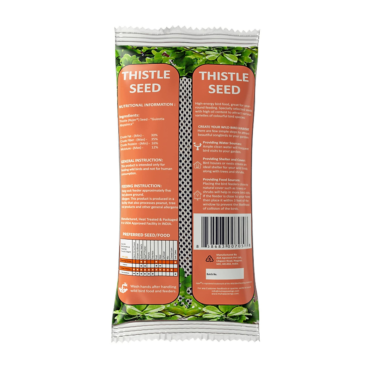 Happy Wings Nyjer/Thistle Seeds Wild Bird Food-13 Ounce | Prefilled Sock | No Grow Seed I Bird Seeds for Wild Birds