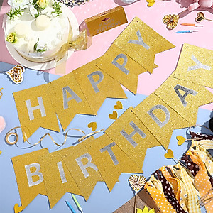 Happy Birthday Banner with Shiny Letters Glitter Happy Birthday Banner Shiny Birthday Hanging Signs Birthday Party Supplies (Gold)