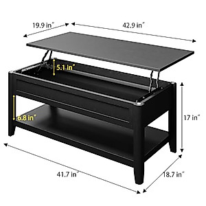 UpWiew Lift Top Coffee Table, 42x19x17 Inches Black