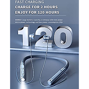 Neckband Bluetooth Headphones Wireless Earbuds with Microphone Flashlight Around the Neck Waterproof Sport Headset Noise Cancelling Ear Buds 120H Playtime for Running Cycling Cell Phone Android iOS