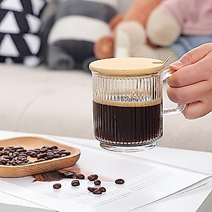 Moretoes Coffee Glass Mugs, 6pcs, 12oz, Classic Vertical Stripes Coffee Cups, Aesthetic Cups Cute Drinking Glasses, Iced Coffee Cup