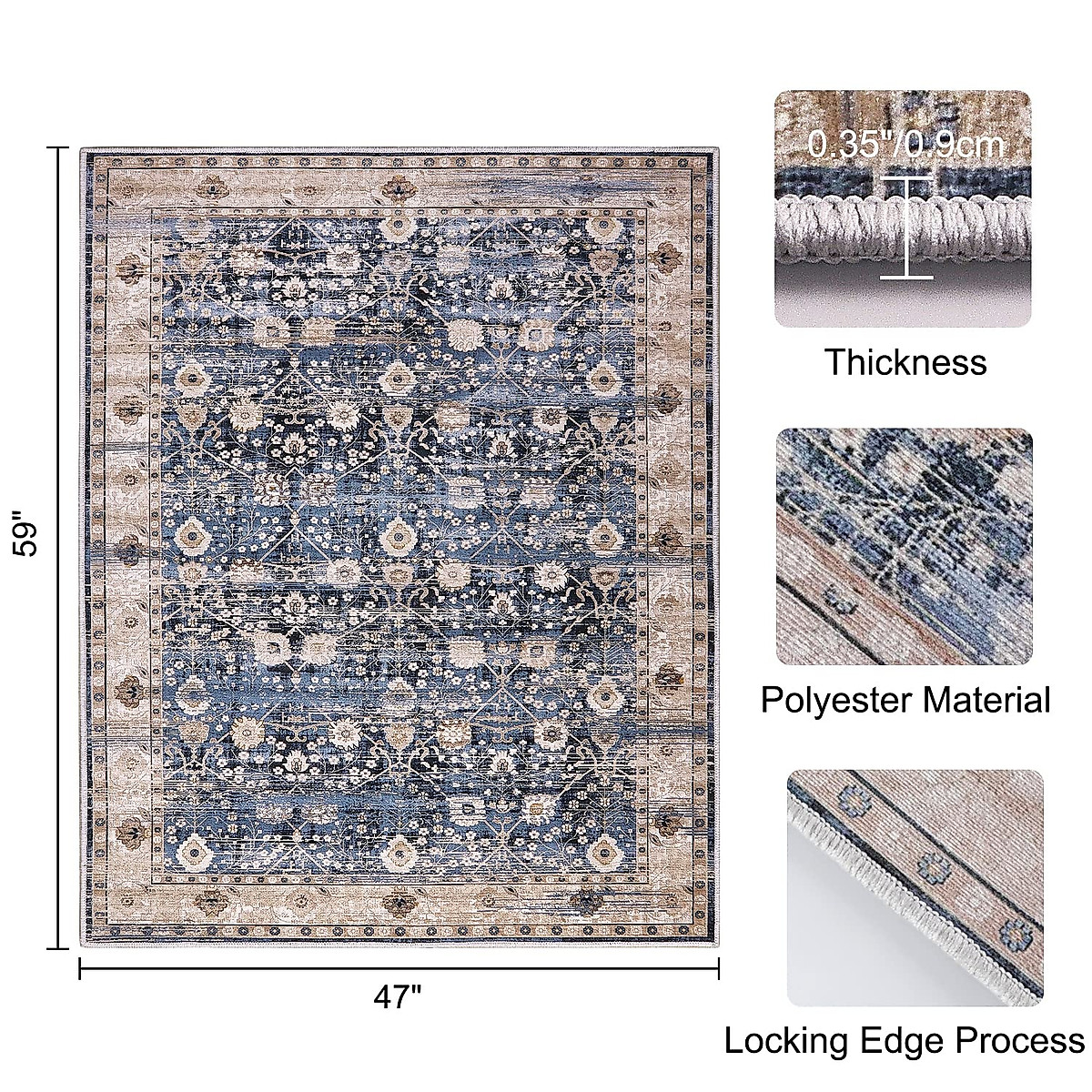 Anidaroel Office Chair Mat for Hardwood and Tile Floor, 47”X59” Computer Chair Mat for Rolling Chair, Desk Chair Mats, Low-Pile Carpet, Anti-Slip Floor Protector Rug