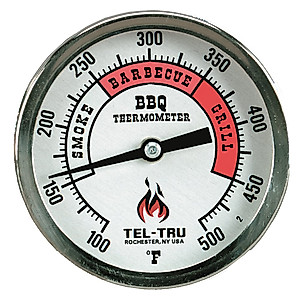 Tel-Tru BQ300 Barbecue Thermometer, 3 inch Aluminum Zoned dial, 4 inch stem, 100/500 Degrees F