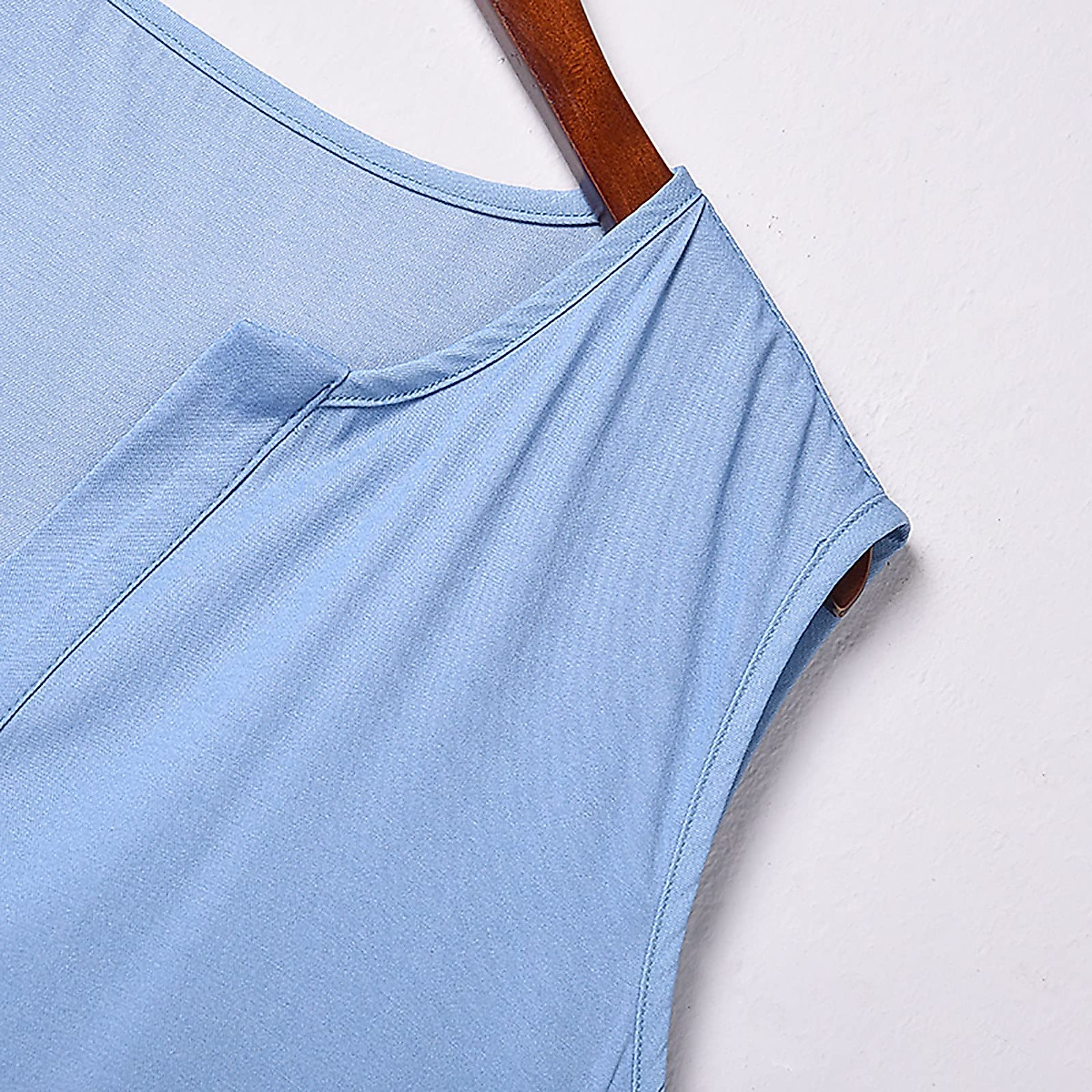 A Line Dresses for Women Mid Length Denim Dresses for Women's Summer Casual Loose Soft Jeans Dress V Neck Sleeveless Sky Blue