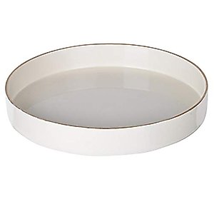 Benjara Sturdy Wooden Round Tray, White