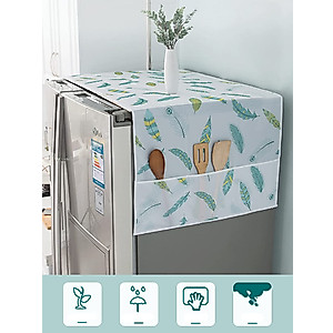 Refrigerator Fridge Dust-Proof Cover Washing Machine Cover PEVA Material Waterproof Cover with Storage Pockets Bags Fridge Dust Cover Oven Cover Multi-Purpose Top Covers (Double door, Flowers 1)