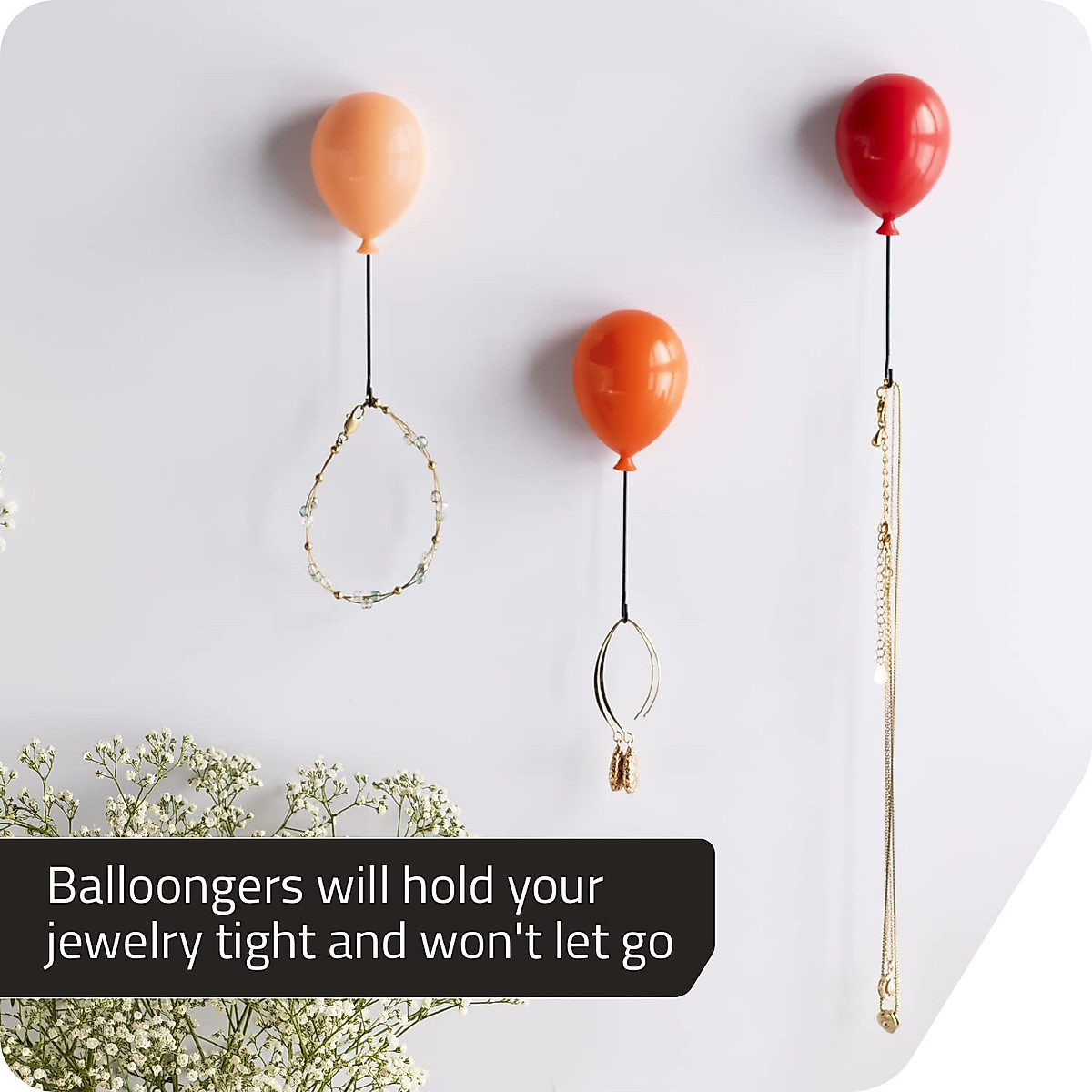 PELEG DESIGN Balloongers | Fun Balloon-Shaped Key Holder for Wall | Decorative Key Hanger Set of 3 | Key Hooks w/ 3 Install Options | Key Holder for Wall, Fridge | Cute Key Holders