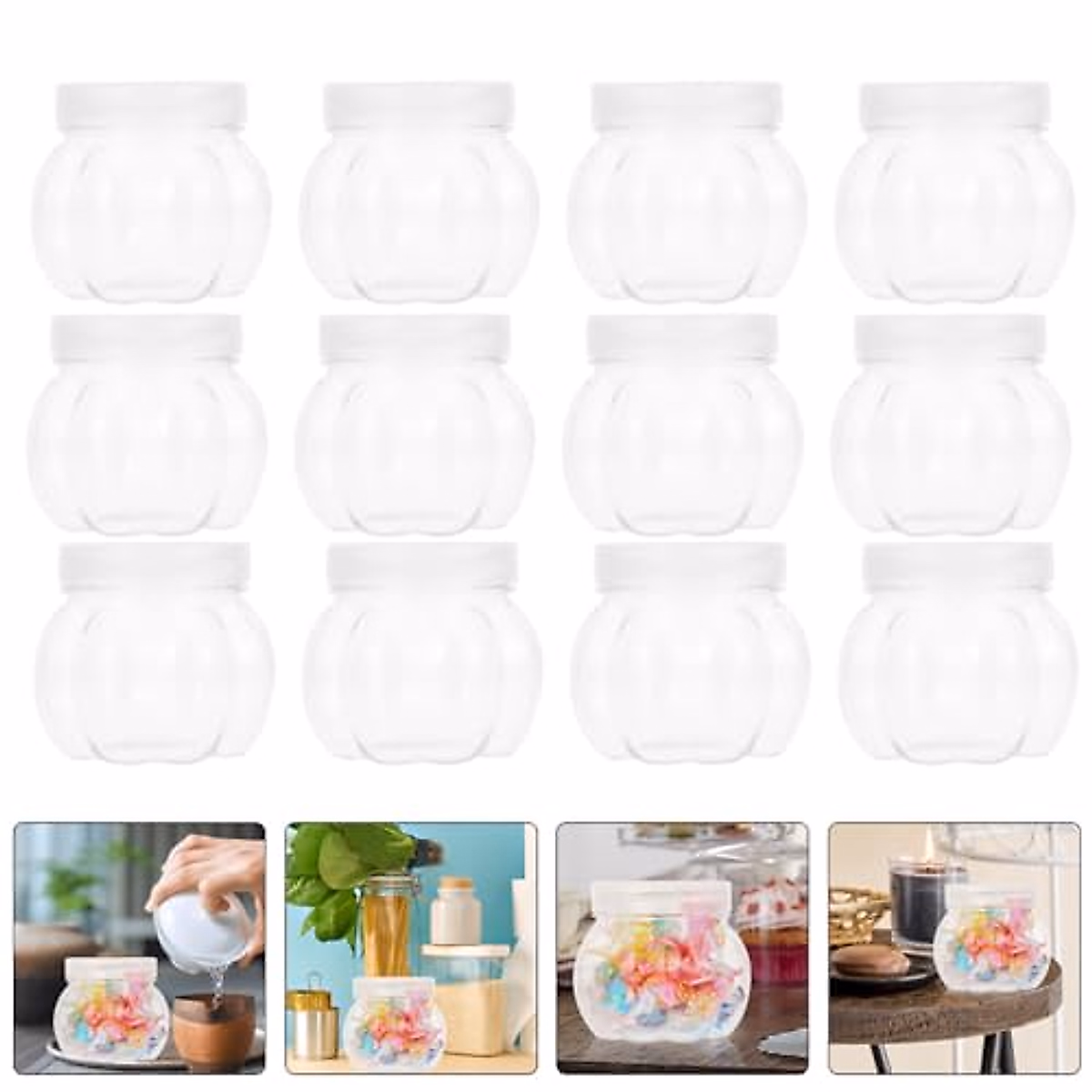 Mini Halloween Candy Jar Plastic Halloween Candy Jars with Lids 20PCS Pumpkin Shaped Clear Cookie Jar Container Storage Jars for Coffee Bean Nut Spices Canister Party Sweet