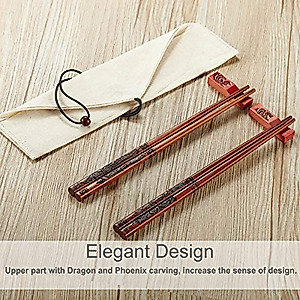 Chopstick Reusable Chinese Dragon and Phoenix Chopsticks with Holder and Carrying Bag Chinese Traditional Stylish Gift Set (2 Pairs)