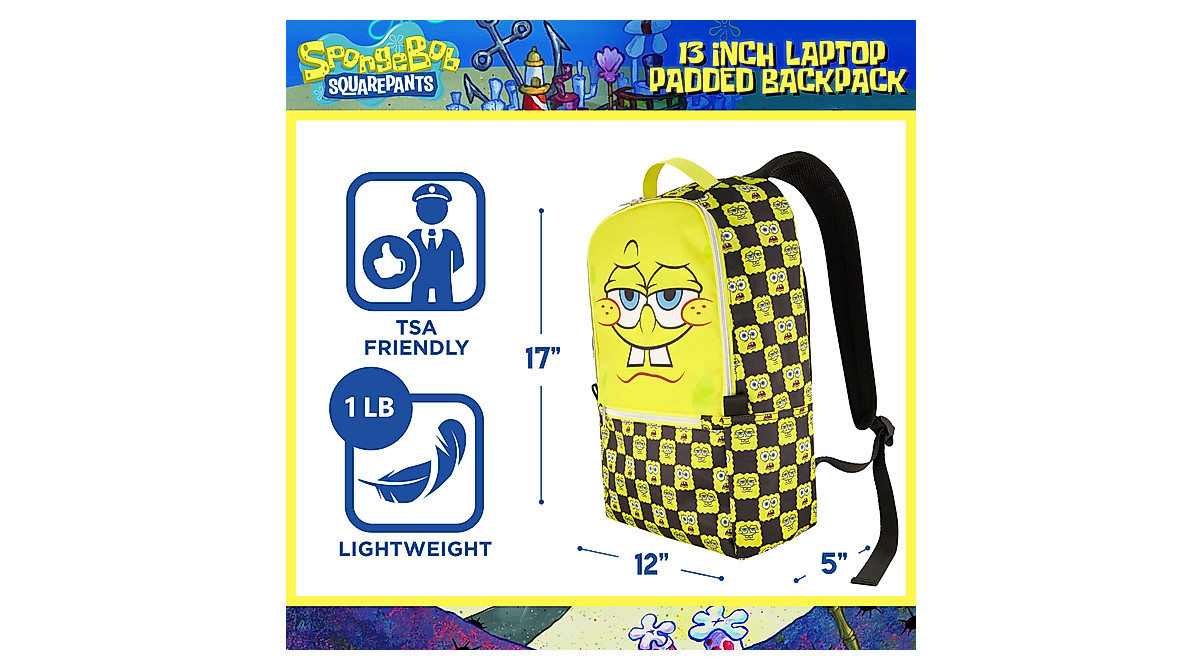 SpongeBob SquarePants 13-Inch Laptop Backpack | Fun & Durable Bag