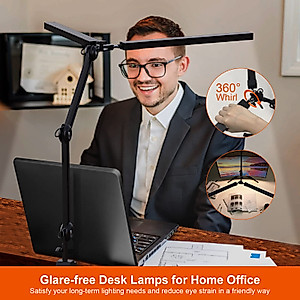 Svcouok 24W Desk Lamps for Home Office - Bright Tall Desk Lamp with Clamp 3 Color Dimmable Architect Desk Lamp Office Lights for Desk Monitor Studio Reading