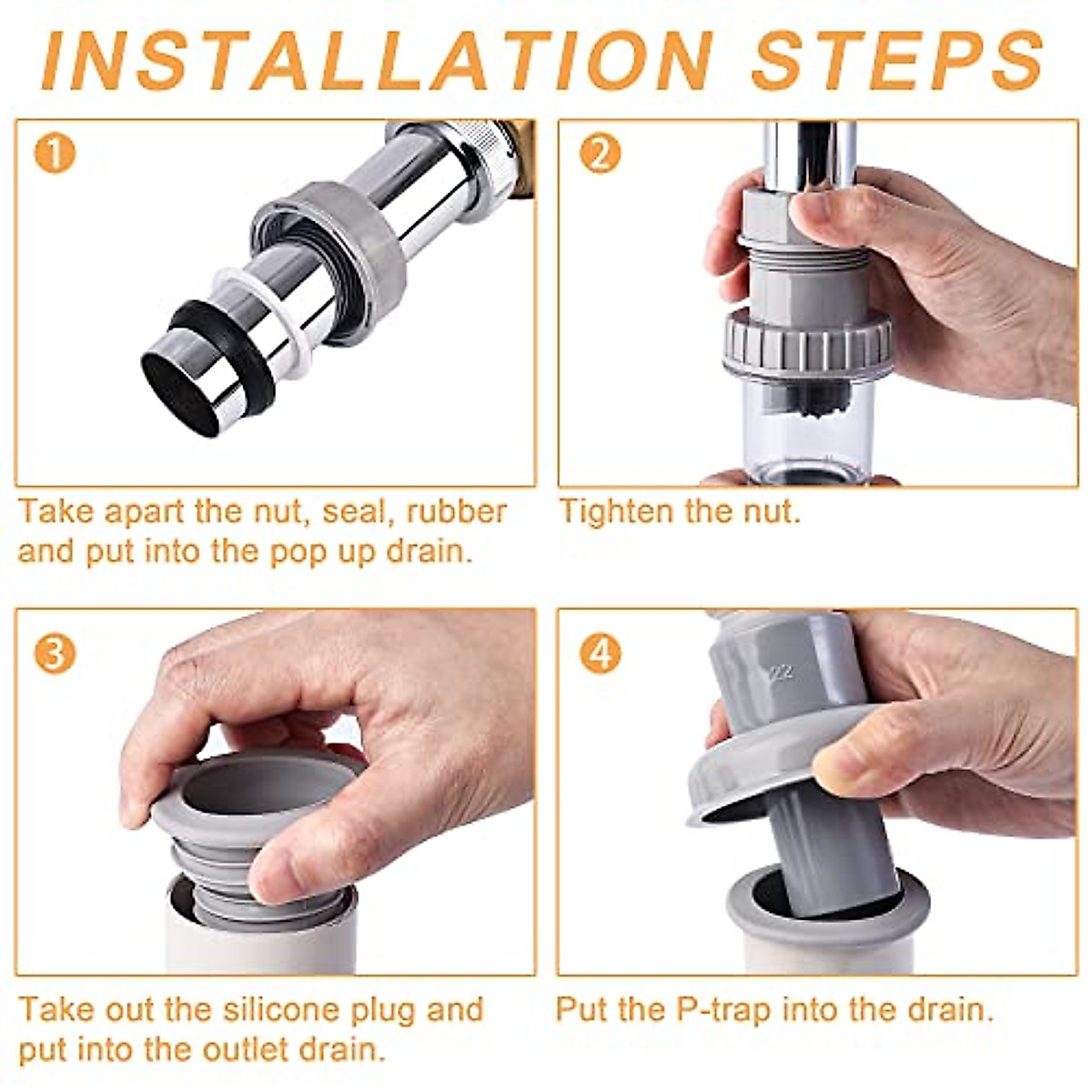 Vataler Anti-Odor Flexible Sink Drain Kit 1 1/4 For Bathroom Sink & Kitchen, Expandable P Trap Universal Drain Flex-Drain Tubing, Total Length 19-44 Inch (Gray)