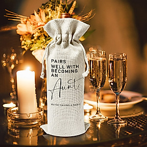 Pregnancy Announcement Wine Gift Bags - Gift for Auntie, Becoming an Aunt, Sister - Reusable Burlap With Drawstring Gift Bag (5.5"x 13.5")-1 Pcs/jiu012