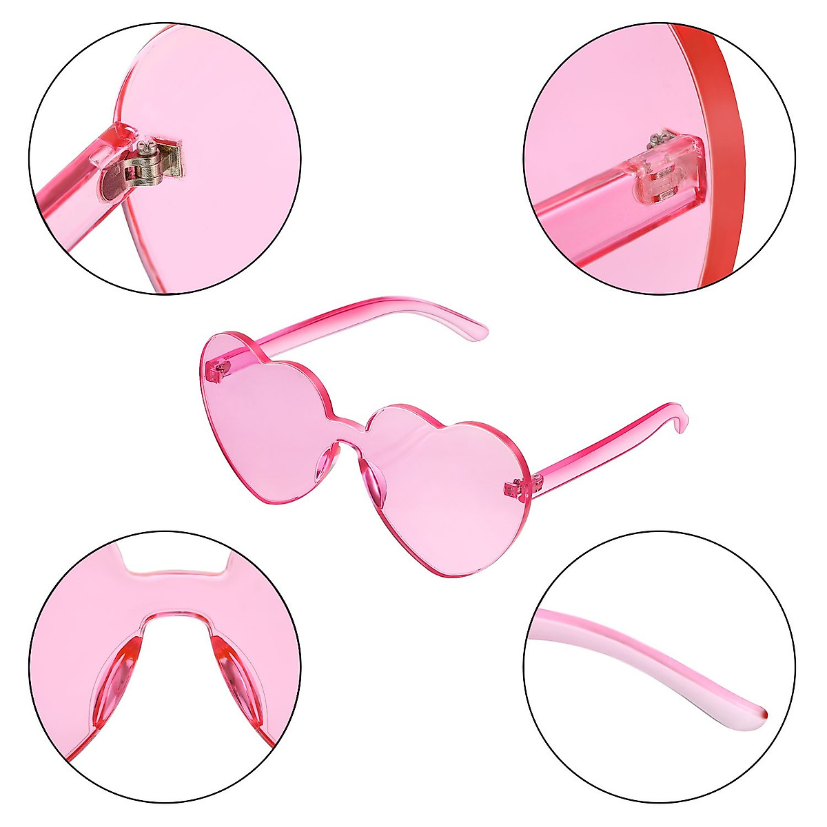 Maxdot Heart Shape Sunglasses Rimless Transparent Heart Glasses Colorful Party Favors