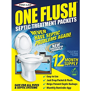 ONE FLUSH - Septic Tank Treatment Packets, 1-Year Supply of Easy-Flush Bacteria & Enzyme Packets - Proactive Prevention for Sewage Backups, Made in the USA