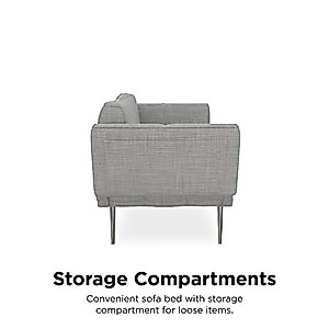 Novogratz Leyla Loveseat with Magazine Storage, Adjustable Sofa Bed Armrests to Convert into a Couch Sleeper, Light Gray Futon