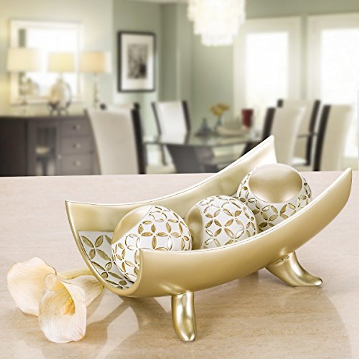 Creative Scents Schonwerk Diamond Lattice Decorative Bowl Table Centerpiece - Home Decor for Living Room, Centerpieces for Dining Room and Coffee Table (Gold & White)