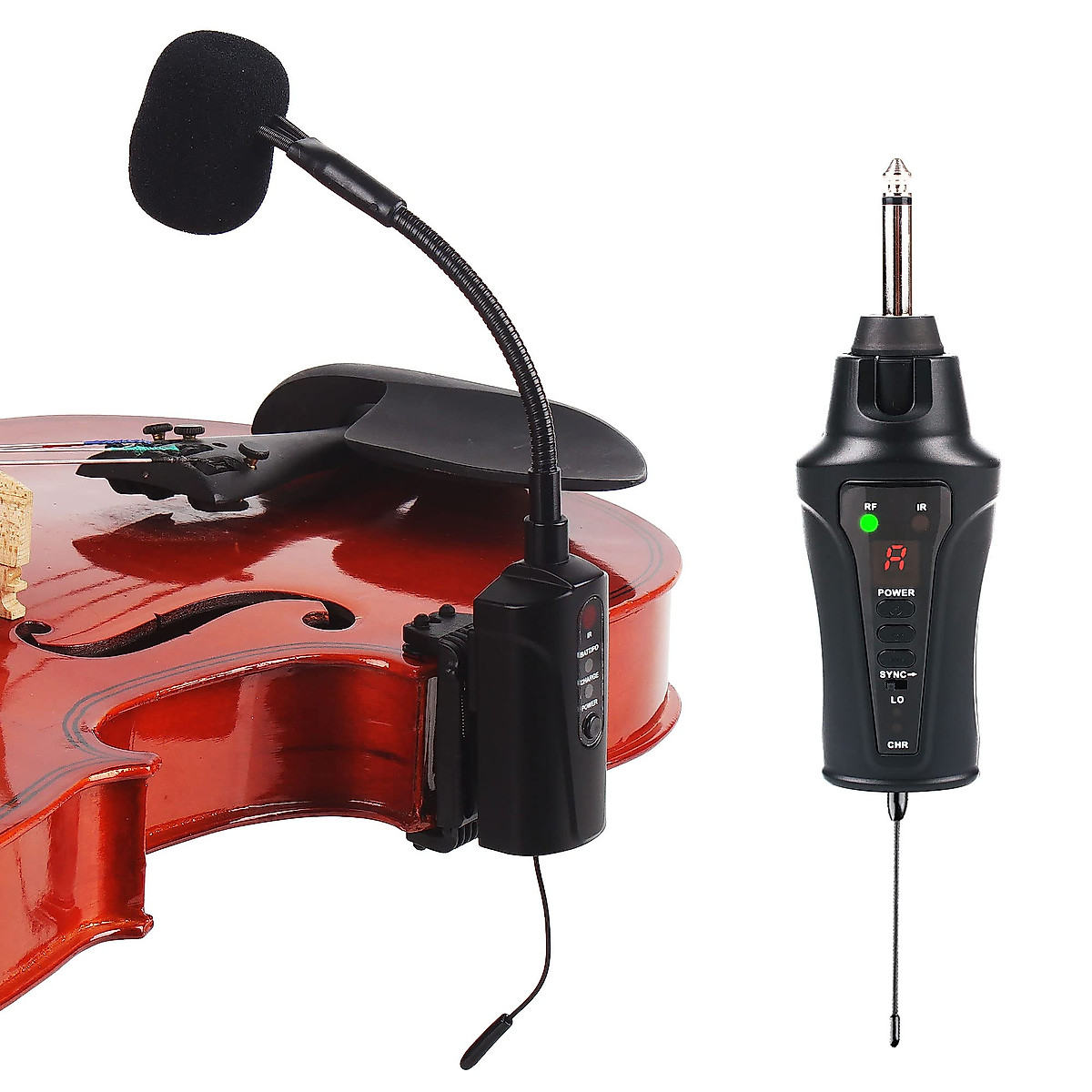 MAMKOES VT-5 Violin Microphone Wireless UHF Gooseneck Pick Up Instrument Clip-on Mic Receiver and Transmitter System for Violin