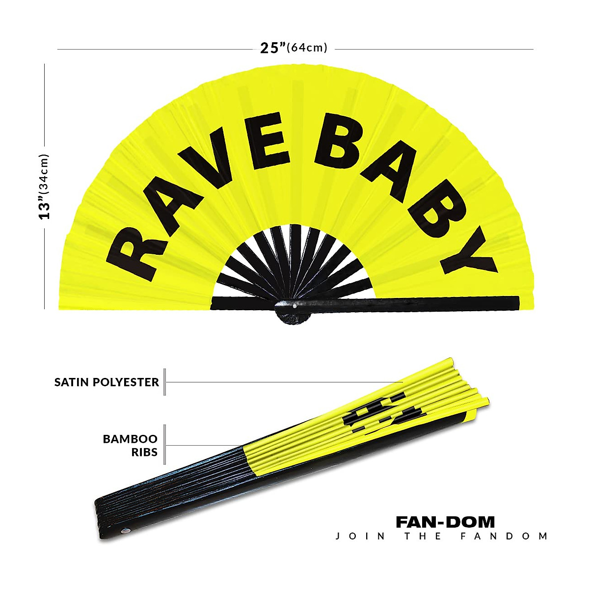 Rave Baby hand fan foldable bamboo circuit hand fan funny gag slang words expressions statement gifts Festival accessories Rave handheld Circuit event fan Clack fans (Yellow)