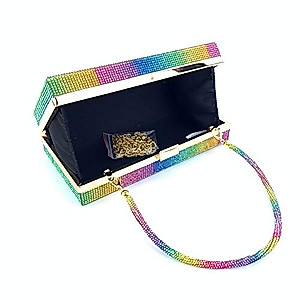 Bling Rainbow Rhinestones Evening Handbags Ladies Clutch Bag Purses for Women with 3 golden chains (gradient_yr-rainbow,)