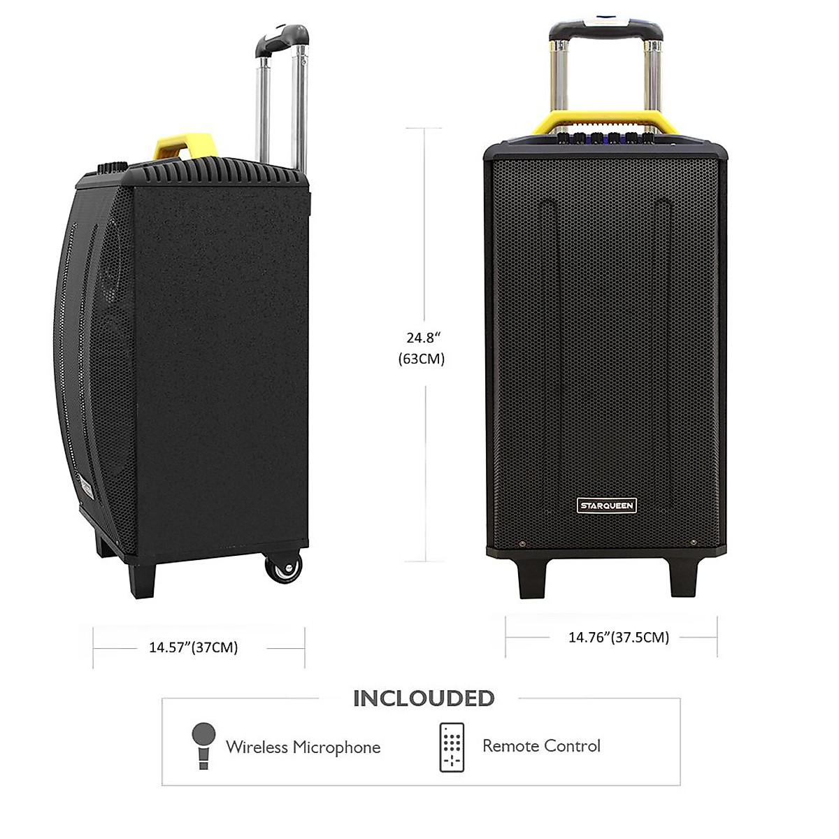 Karaoke Machine Speaker Pa System with 10Inch Woofer Professional Party Speaker with 2 UHF Wireless Mics and Remote Control, AUX/USB/SD/Guitar Input for Party, DJ and Outdoor Activities QX-1014