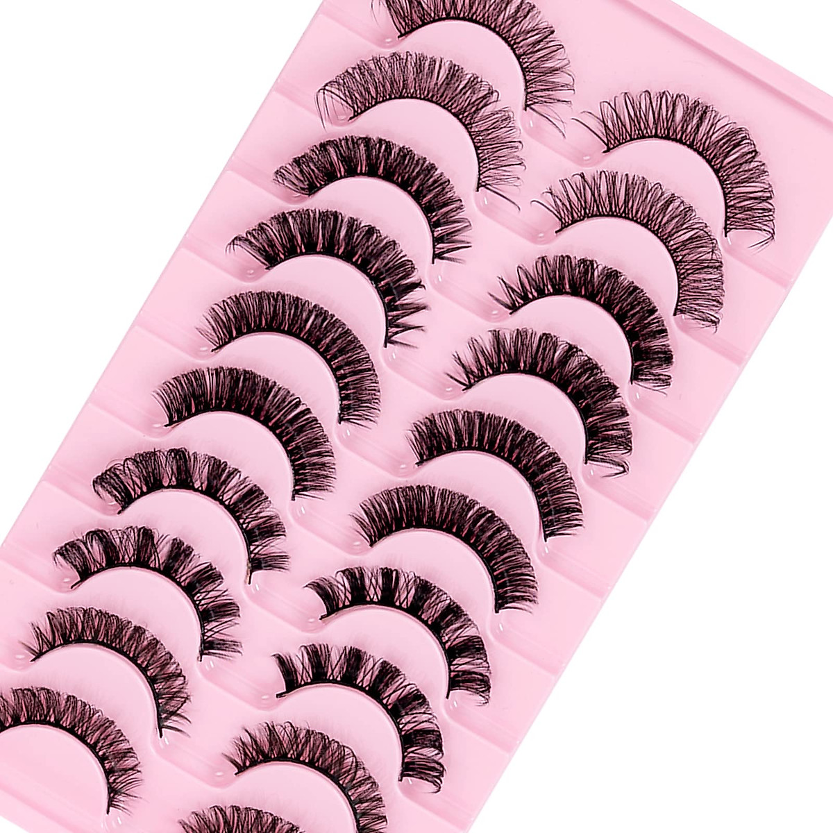 LOCEAST False Eyelashes Russian Strip Lashes Fluffy 5 Styles Mixed Fluffy Volume D Curl Eyelashes Handmade Lightweight Cat Eye Faux Mink Eyelashes 10 Pairs Pack