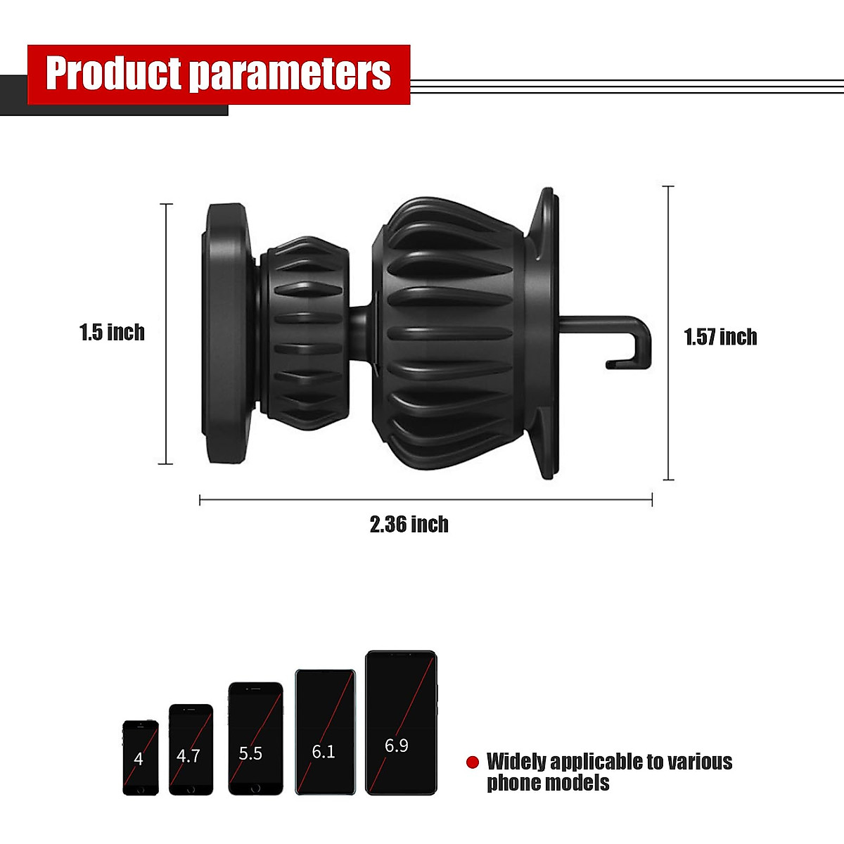 gunhunt 1 PC Snap-on Car Phone Holder, 2.36" x 1.57" 360° Rotating Air Outlet Multifunctional Navigation Bracket, Suitable for Conventional Horizontal Air Outlets Such as Horizontal/Vertical (Black)