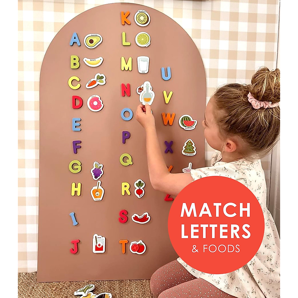 Curious Columbus - Fridge Magnets for Toddlers - Learning Magnets for Toddlers - Set of 52 Toddler Magnets - 26 Big Foam Food Magnets + 26 ABC Alphabet Magnets - Fun Refrigerator Magnets for Kids