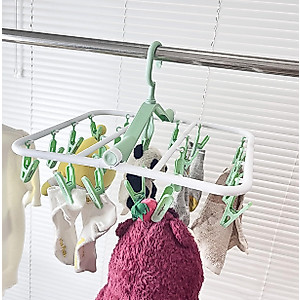 HAOYIJIA Foldable Clip Clothes Drying Racks, Drip Hanger Plastic with 20 Drying Clips 360° Rotatable Hook Laundry Clip for Drying Towels Bras Baby Clothes Gloves