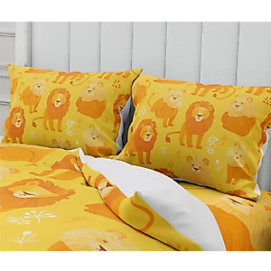 Moinlizy 3D Cartoon Lion Printed Duvet Cover Twin Size 3D Yellow Cute Lion Bedding Sets Bedclothes Room Decor Wild Animal Theme No Comforter