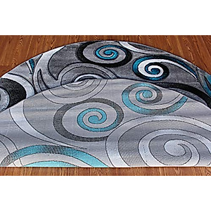 Masada Rugs, Turquoise Grey Modern Contemporary Woven Round Area Rug, Hand Carved (5 Feet 6 Inch X 5 Feet 6 Inch) Round, Turquoise