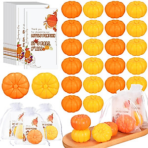 Liliful 50 Sets Mini Pumpkin Baby Shower Favors Included Pumpkin Soap Thanks Cards Drawstring Gift Bags for Fall Bridal Shower Wedding Autumn Thanksgiving Day Party Decorations Gifts(Orange)