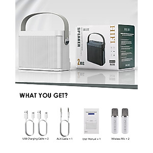 FULLIFE Karaoke Machine for Adults/Kids, 3000mAh Portable Bluetooth Karaoke Speaker with 2 Wireless Microphones, HD Sound PA System with Handle and Echo, Supports TF/USB, AUX-in, for Home Parties