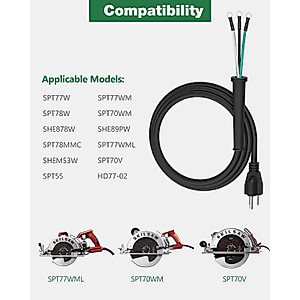 95104L Circular Saw Power Cord Replacement for SKILSAW Worm Drive Saw SPT77WM SPT78W SPT77WML SKILSaw Heavy Duty Power Tool Accessory 3 Pin Power Cord Black 2.5M/8.2FT US Standard Universal Cord
