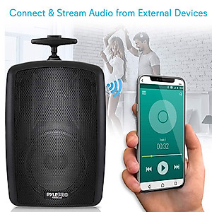 Pyle Wireless Portable PA Speaker System - 360W Bluetooth Compatible Battery Powered Rechargeable Outdoor DJ sound Speaker Microphone Set with MP3 USB SD FM Radio RCA 1/4" Mic In Wheels PPHP8MBA,Black