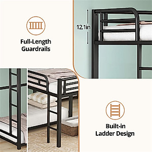 TURRIDU Heavy-Duty Triple Bunk Bed, Metal L-Shaped Bunk Bed for 3 Kids Adults with Built-in Ladder and Full-Length Guardrails, No Box Spring Needed & Space Saving Metal Triple Bunk Bed