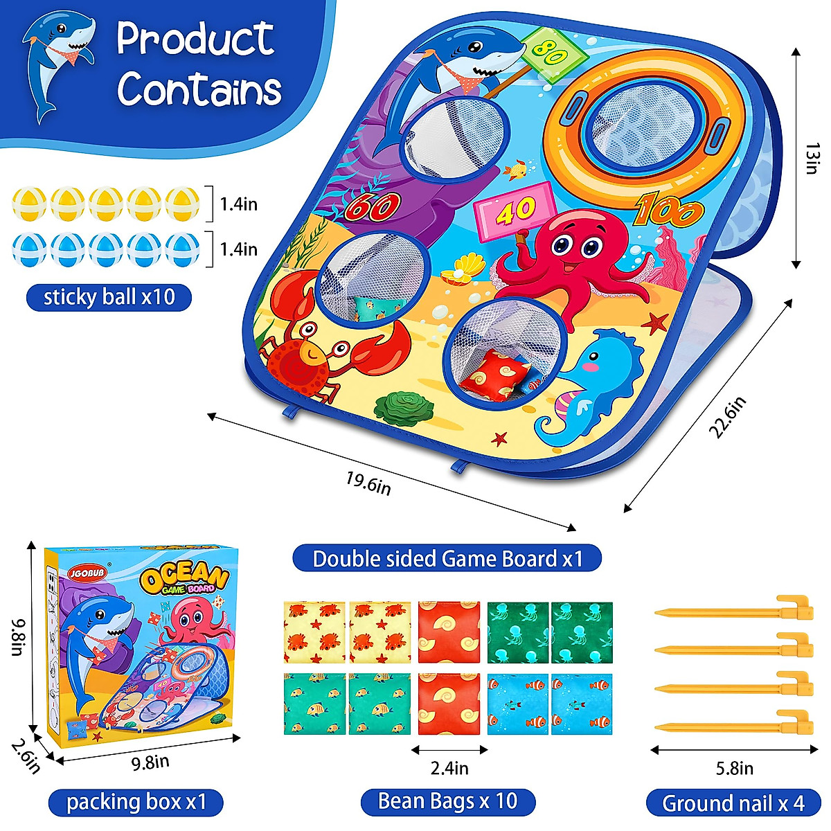 Bean Bag Toss Game Toys for Kids,Ocean Double-Sided Foldable Board Kids Cornhole Summer Outdoor Play Game and Party Supplies Toy Birthday Gifts for Toddler Boys Girls Age 2 3 4 5 6