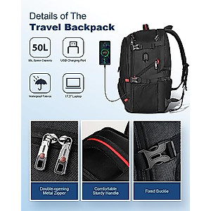 DTBG 50L Extra Large Travel Backpack Suitcase Carry On airplanes Luggage Bag for Men Fits 17 Inch Laptop computer Water Resistant Backpack For weekender Travel Work College Business -Black