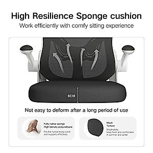 Hbada Ergonomic Office Chair Work Desk Chair Computer Breathable Mesh Chair with Adjustable Lumbar Support and Flip Up Arms, White