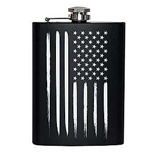 American Flag 8 oz Flask | Stainless Steel Hip Flask for Liquor – Matte Black, Great Gift Idea for Veterans