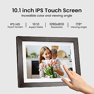 BIHIWOIA Digital Picture Frame Digital Photo Frame, Frameo Digital Frame WiFi 10 Inch,Touch Screen, 16GB Storage, Send Pictures and Videos to The Digital Frame from Anywhere (Brown)