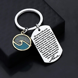 UJIMS Inspirational Quote Gift Ocean Wave Keychain The Waves Of Life Can Be Difficult Encouragement Jewelry for Her (Ocean Wave Keychain)